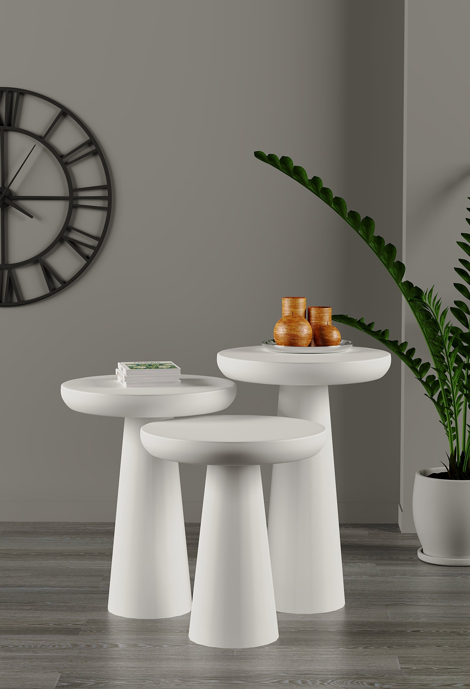 Vera White Mushroom Round Nested & Side Table